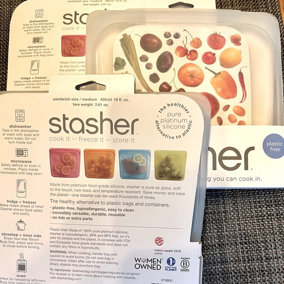 stasher | Kitchen | Stasher Silicone Bags Of Three Sandwich Size 5 Oz ...